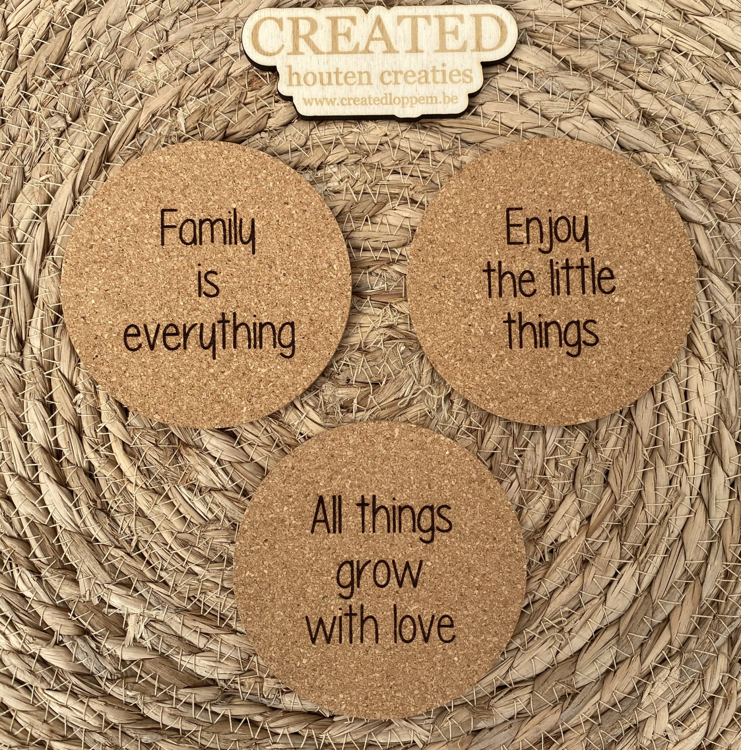 Kurken onderleggers tekst - Created Loppem